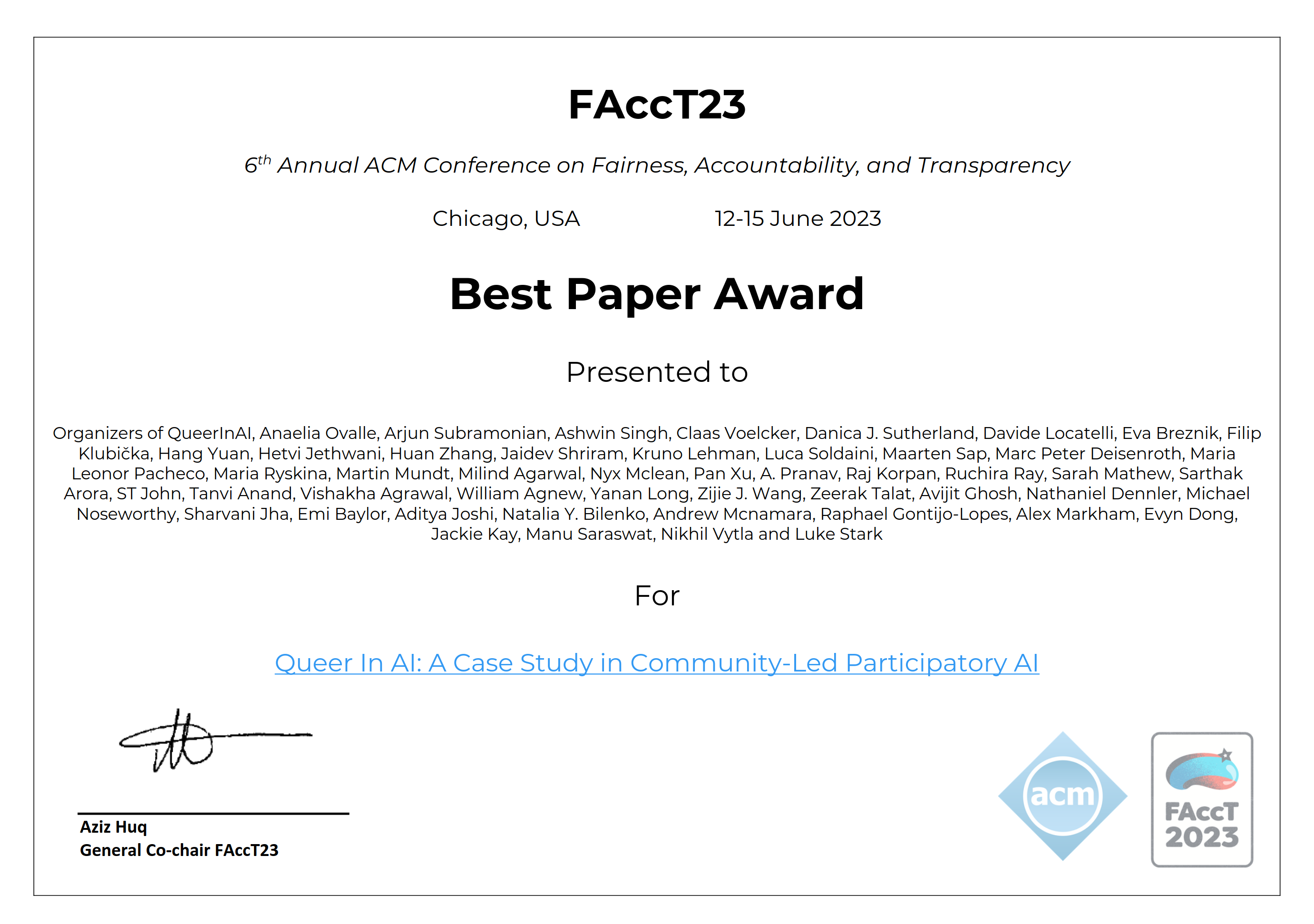 Best Paper Award at FAccT 2023 | Sustainability and Machine Learning Group
